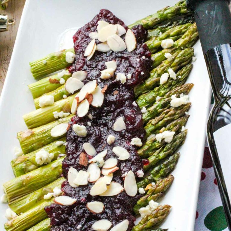 Garlic Roasted Asparagus with Cranberries and Almonds